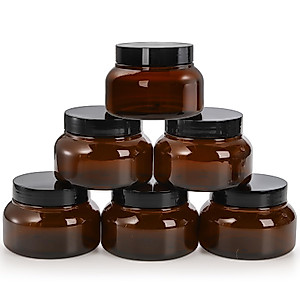Yarlung 16 Pack 8 Oz Plastic Containers with Lids, Brown Body Butter Containers Empty Refillable, Amber Body Scrub Jars Round Low Profile Samples Jars for Lotion, Sugar Scrub, Cream