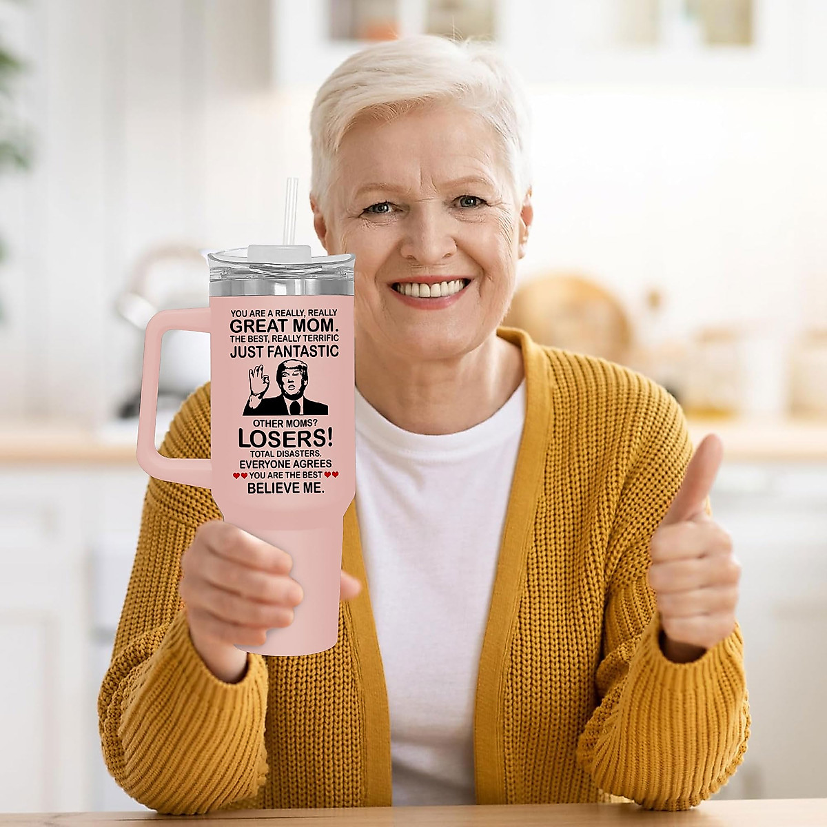 Mothers Day Gifts for Mom from Daughter, Son, Kids - Great Mom Coffee Tumbler on Birthday, Christmas, Durable Stainless Steel, Insulated for Hot or Cold Drinks, Ideal Gift for Mothers 40oz, Pink