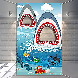 Shark Zone Backdrop Supplies Shark Photography Background Banner for Boy Girl Birthday Sea Shark Theme Party Baby Shower Decorations 70.8 x 35.5 Inch