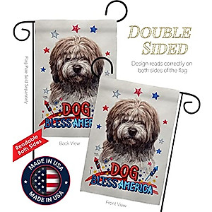 Breeze Decor Patriotic Brindle Tibetan Terrier Garden Flag-Set Wood Dowel Dog Puppy Spoiled Paw Canine Fur Pet Nature Farm Animal Creature House Banner Small Yard Gift Double-Sided, Made in USA