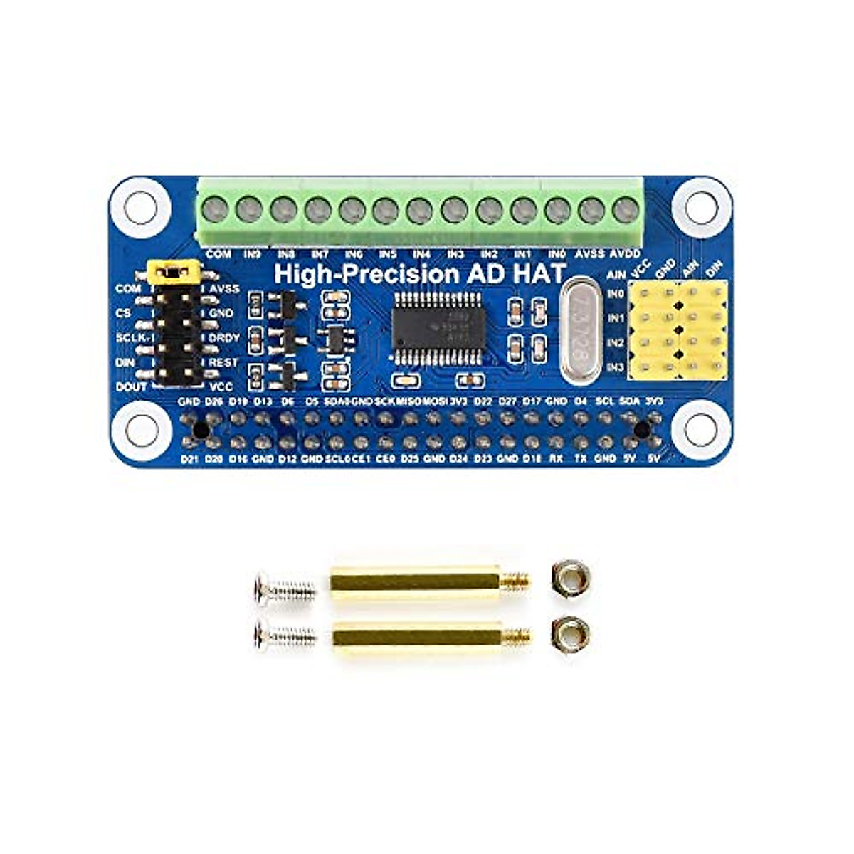 Waveshare High-Precision AD HAT, Compatible with Raspberry Pi 5/4B/3B/Zero/Zero W/Zero 2W/Pico/Pico W/Pico WH and Jetson Nano, ADS1263 10-ch 32-bit ADC