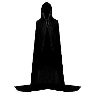 LAGESUN Hooded Cloak Long Velvet Cape with Hood for Cosplay Costumes Christmas Halloween Black
