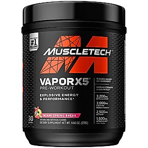 Pre Workout Powder | MuscleTech Vapor X5 for Men & Women, Energy Drink Mix Sports Nutrition Pre-Workout Miami Spring Break (30 Servings)-Package Varies
