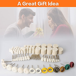 134PCS Polishing Buffing Wheel Polishing Kit Compatible with Dremel, Polishing Wheel Rotary Tool Accessories with 1/8" Shank, Abrasive Wheel Buffing Polishing Wire Brushes Wool Felt Cotton Mounted