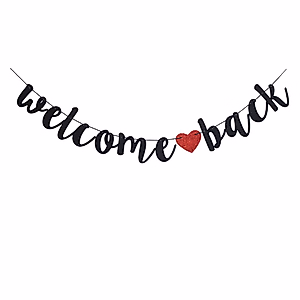 Welcome Back Black Vintage Banner for First Day of School Teacher, Back to School Decor, Home/Classroom/Moving Away Party Sign Supplies