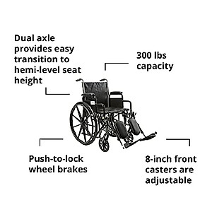 McKesson Wheelchair, Elevating Swing Away Foot Leg Rest, Desk Length Arms, 18 in Seat, 300 lbs Weight Capacity, 1 Count