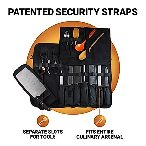 Chef Knife Roll Bag | 8+ Slots for Knives & Kitchen Tools | Water Resistant Knife Bag | Knife Carrying Case Only, Tools Not Included | Chef Knife Bag for Professional Chefs & Culinary Students (Black)