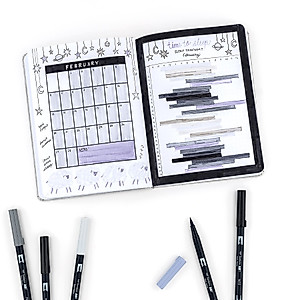 Tombow 56171 Dual Brush Pen Art Markers, Grayscale, 10-Pack. Blendable, Brush and Fine Tip Markers