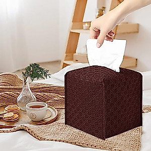 Tissue Box Cover, Leather Tissue Box Holder, Square Tissue Holders for Bathroom, 5"x5"x5" (Brown)