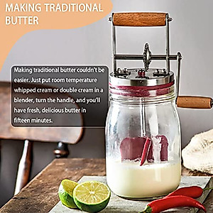 1.5L Hand Crank Butter Churner- Manual Butter Churner- Wooden handle shakes stainless steel gear Manual Butter Maker,butter churner hand crank mason jar.Baking of top gadgets butter maker
