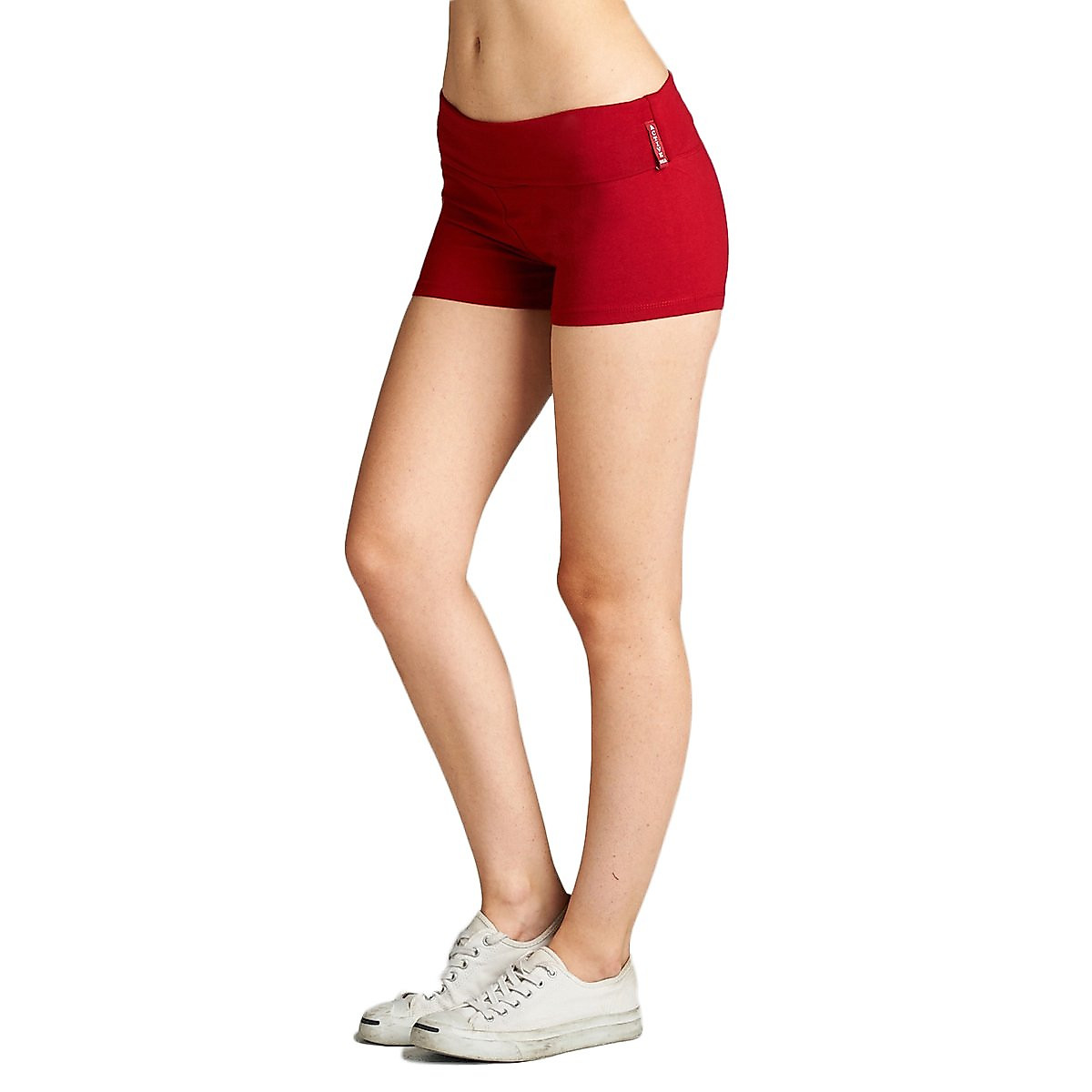 Emmalise Women's Active Yoga Shorts Low Rise Fold Over Workout Dance Pant (Large, 3Pk, Black Navy Red)