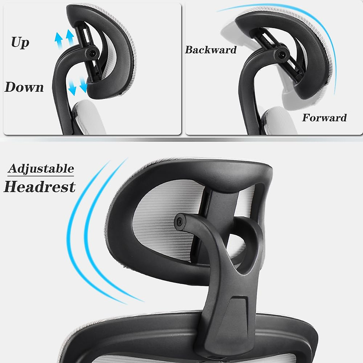 Ergonomic Office Chair Mesh Desk Chair Lumbar and Back Support Computer Chair with Adjustable Headrest Pillow 360 Swivel Casters and Flip-up Armrests for Home Office (Gray)