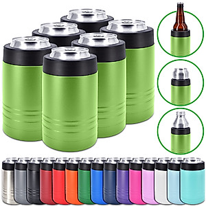 Clear Water Home Goods - 12 oz Stainless Steel Double Wall Vacuum Insulated Can or Bottle Beverage Cooler - Powder Coated Olive Drab Green - 6 Pack