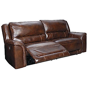 Signature Design by Ashley Catanzaro Leather 2 Seat Dual-Sided Power Reclining Sofa with USB Port, Brown