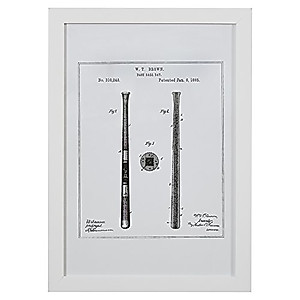 Amazon Brand – Stone & Beam Modern Gold Print of 1885 Baseball Bat Patent Wall Art, White Frame, 15" x 21"