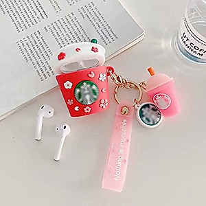 Airpods Case,3D Cute Funny Cool Kawaii Fashion Ice Cream Cup Airpods Case,Soft Silicone Skin Cover Shock-Absorbing Protective Case with Keychain for Airpods 2 & 1 Charging Case (Red)