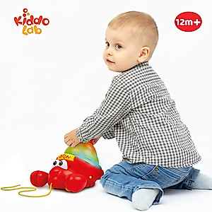 KiddoLab Pull Along Crab Stacker - Baby Pull Toy with Stackable Rainbow Cups, Stacking Toys with Color-Changing Lights, Nursery Rhymes - Educational Montessori Toys for Toddlers 1 2 3 Year Old