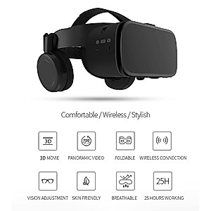 LONGLU VR Headset Compatible for iPhone and Android Phone, 3D Glasses Virtual Reality with Wireless Bluetooth Earphone for Movies and Video Games, Private iMax, VR Helmet Stereo for Android 4.7-6.2