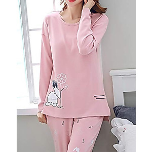 Vopmocld Young Girls Lovely Bunny Pajama Sets Cotton Long Sleeve Pjs Clothes Sleepwear Shirts, Pink, 14