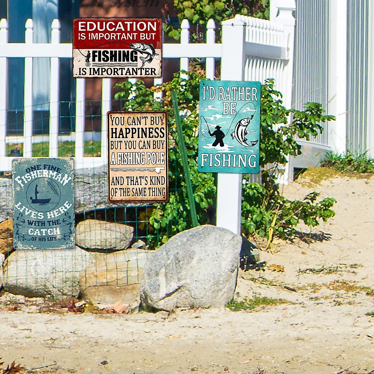 Funny Fishing Wall Decor Fish Metal Sign Fishing Wall Art Gone Fishing Tin Signs For Home You Can't Buy Happiness But You Can Buy A Fishing Pole Sign 8x12 Inch