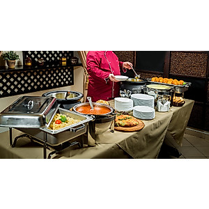Tiger Chef Chafing Dish Buffet Set - 6 Quart Food Warmer Stainless Steel - Round Roll Top Chafer - Chafing Dish Set with Serving Tong and 2 Chafing Dish Fuel Gels