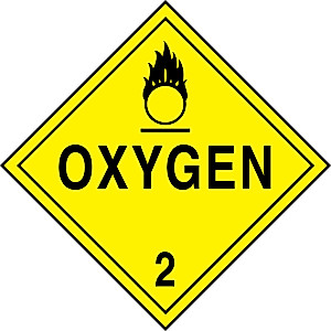 AccuformNMC Hazard Class 2 Gases,Oxygen 2" DOT Placard, 10.75" x 10.75" Adhesive Vinyl Yellow, Made in The USA, 1 Count, MPL204VS1