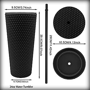 AQUAPHILE 24Oz Matte Studded Tumbler with Reusable Straw and Leak Proof Lid Water Cup Travel Mug Coffee Ice Water Bottle Double Walled Insulated Tumbler BPA Free(Black)