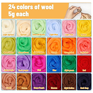 JUPEAN Needle Felting Kit, Wool Roving (5g/Color), Complete Needle Felting Starter Kit with Basic Felt Tools and Supplies Wool Fibre Spinning Craft Wet Felting Material for Beginners