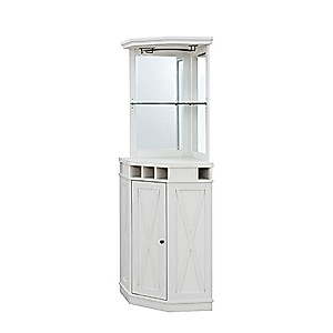 Home Source White Corner Bar cart 73" Tall Unit with Built-in Wine Rack and Lower Storage Cabinet, Living Room, Home Office, Kitchen, Small Space.