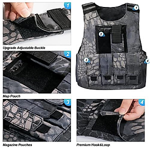 Kids Tactical Vest Kit Teens Airsoft Vest Outdoor Woodland CS Multi-Function Combat Assault Training Protective Adjustable Vest