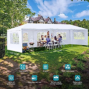 10'x30' Party Tent, Outdoor Tents for Parties, Wedding and Birthday, White Large Canopy Tent with 5 Removable Sidewalls & Transparent Windows, Outside Gazebo Event Tent for Garden, Patio and Backyard
