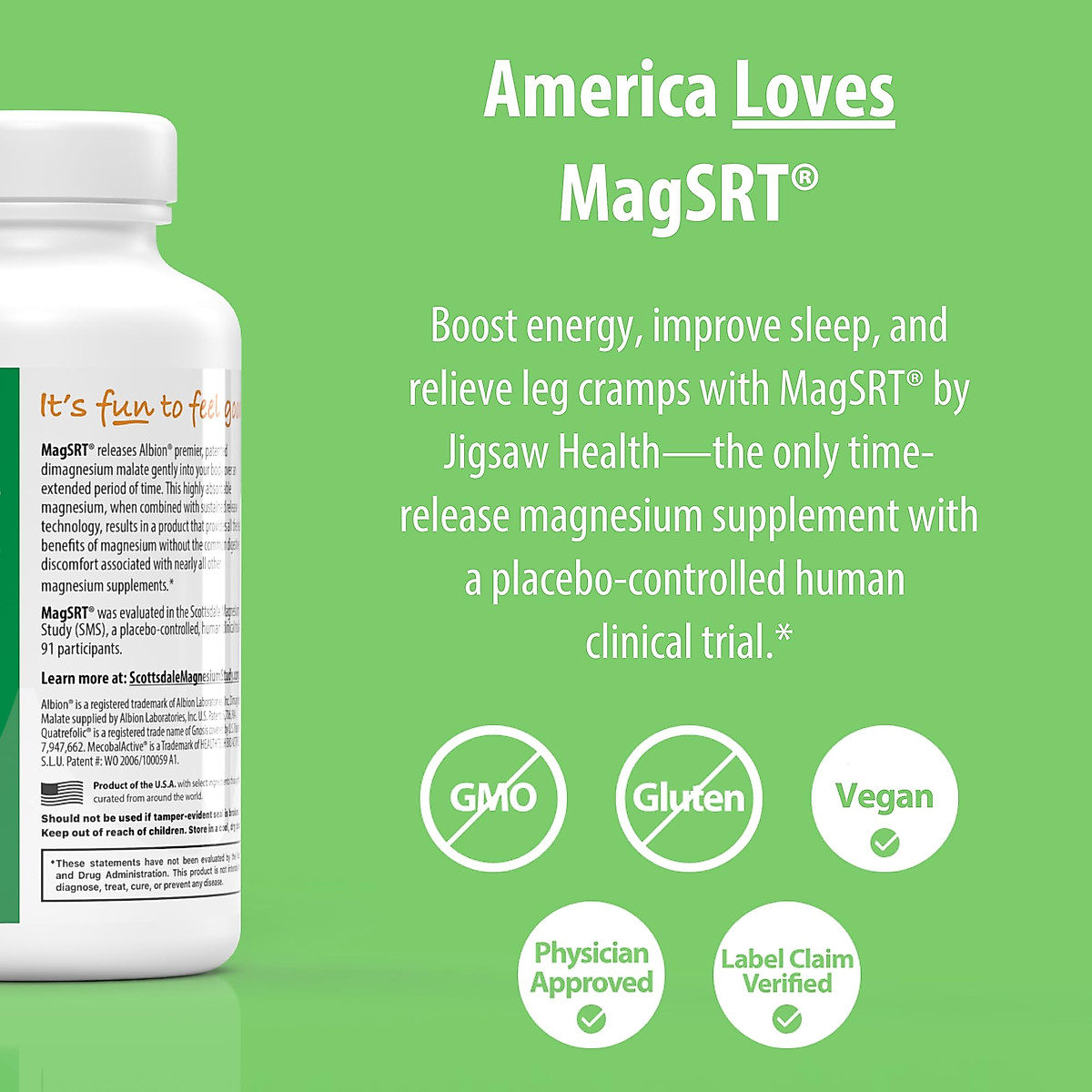 Jigsaw Health MagSRT | Magnesium Supplement with Vitamin B6, Folate & B12 | 240 Tablets | 60 Servings