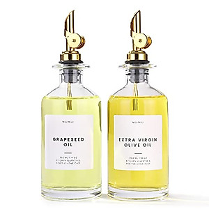 Molimoli Olive Oil Dispenser Bottle for Kitchen, Coffee Syrup Dispenser w. Weighted Pourer, Glass Bottle Dispenser for Kitchen, Olive Oil Cruet, Glass Olive Oil Bottle | 350ml, Set of 2