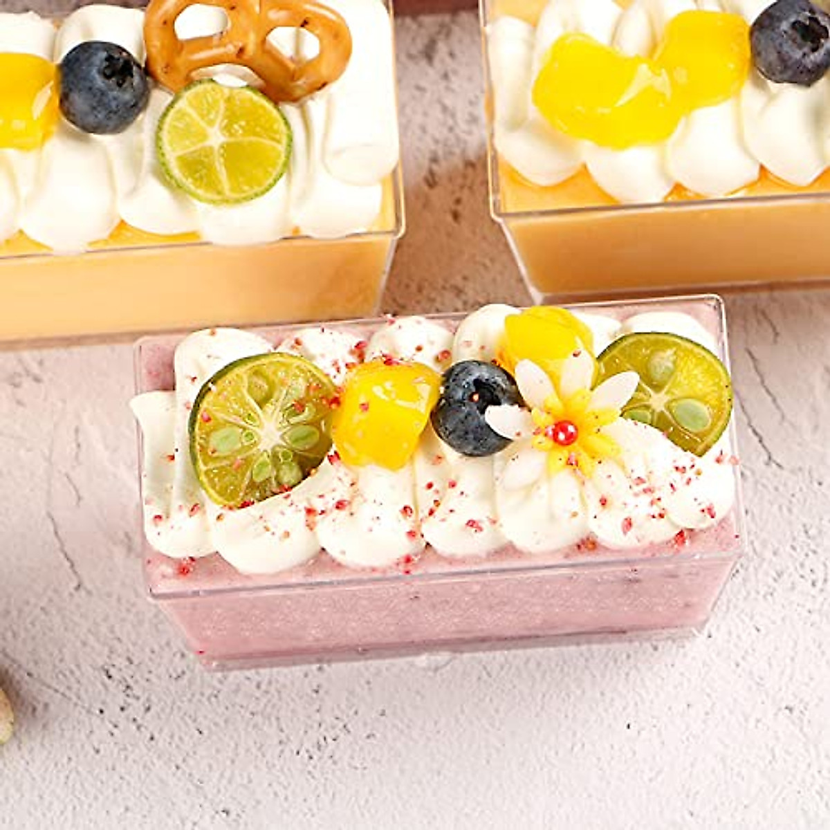 Tosnail 100 Pack 5oz Rectangular Dessert Appetizer Tumbler Cups with 100 Plastic Spoons