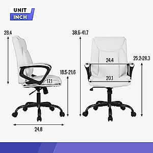 Home Office Chair Ergonomic Desk Chair PU Leather Task Chair Executive Rolling Swivel Mid Back Computer Chair with Lumbar Support Armrest Adjustable Chair for Men White