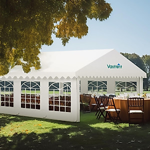Vasttent 20x20ft Party Tent for Wedding Outdoor Large Event Camping, Upgraded Galvanized Poles&Rainproof PE Removable Sidewalls, Heavy Duty Canopy with 6 PVC Windows and Carry Bags - White