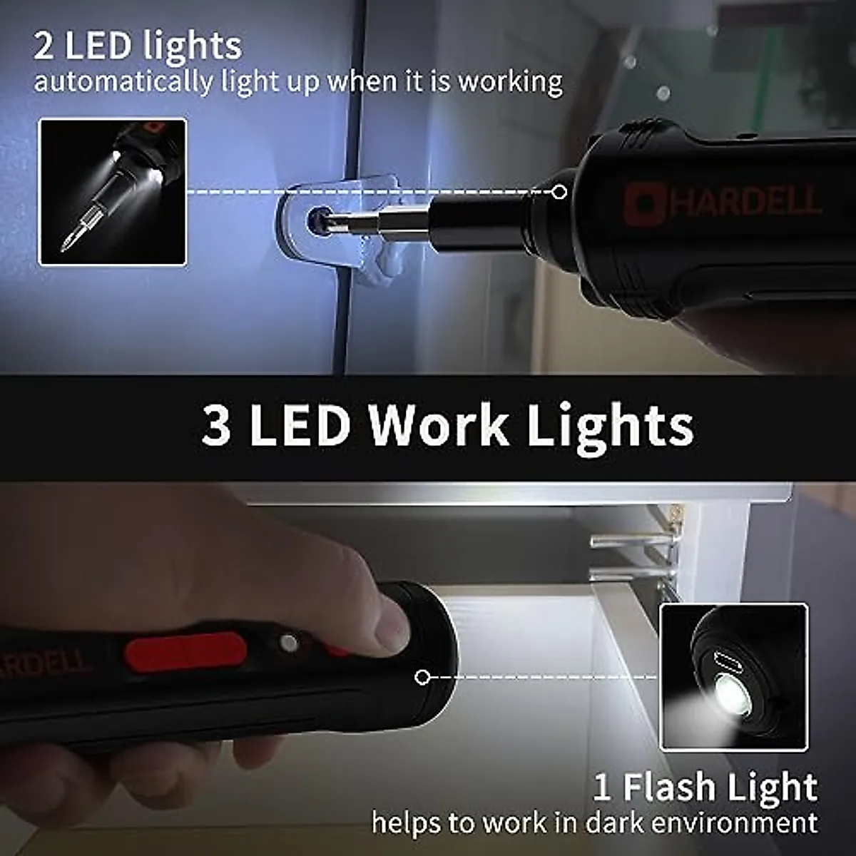 Electric Screwdriver Kit, HARDELL 4V Cordless Screwdriver Rechargeable with 36 Magnetic Bits Set, USB Charging Cable in Carrying Case, 3 LED Lights, Magnetic Hex Chuck for DIY