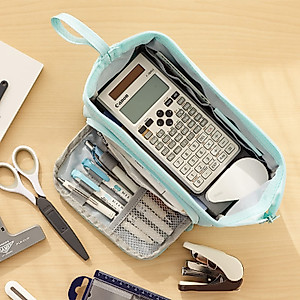 HVOMO Pencil Case Large Capacity Pencil Pouch Handheld Pen Bag Cosmetic Gift for Office School Teen Girl Boy Men Women Adult (Blue)