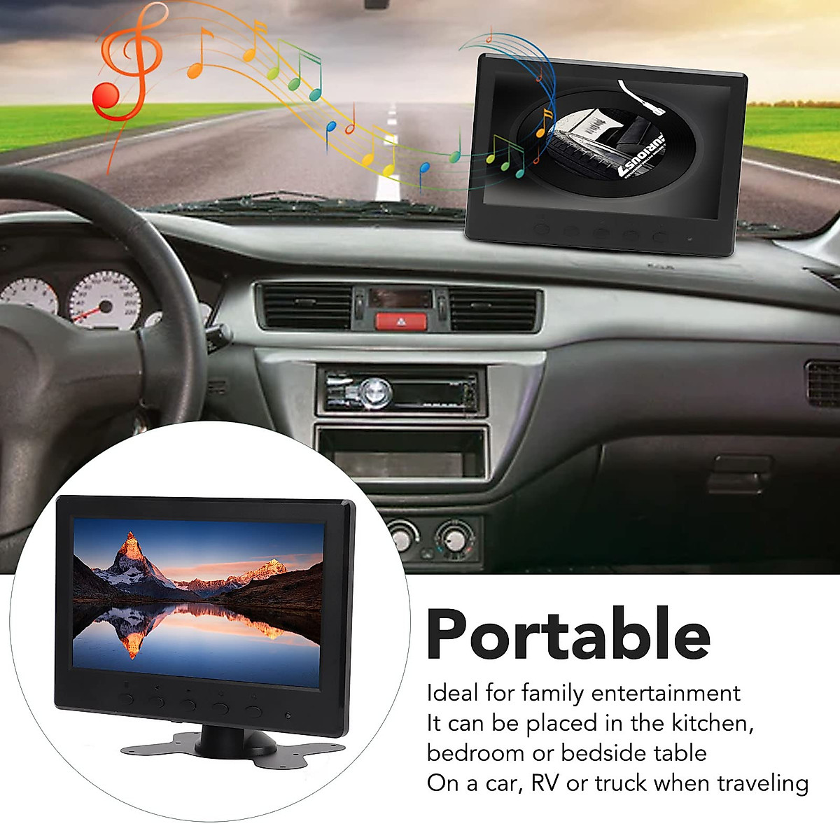 Shanrya LED Color Video Monitor, Adjustable 7 Inch TFT LED Screen Monitor for Home Computer (US Plug)