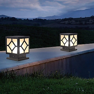 MODEBHD 23cm High Outdoor Post Column Lamp Lawn Garden Light Landscape Single Head Metal with Glass Shade Pillar Lights Villa Wall Door Post Lantern Light, IP44 Waterproof Black Post Lights