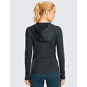 CRZ YOGA Women's Brushed Full Zip Hoodie Jacket Sportswear Hooded Workout Track Running Jacket with Zip Pockets Carbon Gray Medium