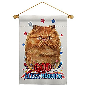 Breeze Decor Patriotic Tan Persian Garden Flag Set Wood Dowel Cat Kitten Meow Spoiled Paw Fur Pet Nature Farm Animal Creature House Banner Small Yard Gift Double-Sided, Made in USA