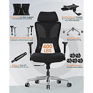 Raynesys Big and Tall Office Chair for Heavy People, 400LBS Capacity with Wide Seat,Heavy Duty Material, Adjustable Armrests, Ergonomic Executive Chair for Home Office with Strong Lumbar Support,Black