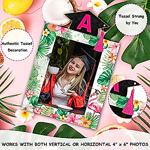 Tropical Aloha Graduation Photo Banner - Aloha Grad Photo Banner with Tassel, Summer Hawaiian Luau Congrats Grad Photo Banner for College Graduation Party Decorations
