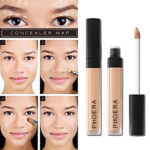 PHOERA Liquid Concealer,Full Coverage Concealer,Multi-Use Makeup Concealer for Acne,Dark Circles,Tattoo,Freckles,High Adherence Hydrating Face Concealer for Women Mens(101# LIGHT)