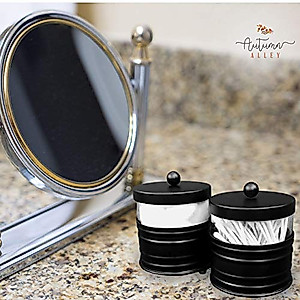 Autumn Alley Deluxe Farmhouse Apothecary Jars Set, Black Bathroom Jars Qtip Holder Glass - Rustic Vanity Organizer for Bathroom Counter, Cotton Balls, Swabs, Rounds, Salts 2 Small Glass Jars with Lids