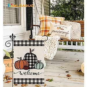 Mloabuc Fall Pumpkins Garden Flag Autumn Welcome Thanksgiving Buffalo Check Fall Yard Flag Farmhouse Double Sided Lattice Vertical Outdoor Decor 12 x 18 In
