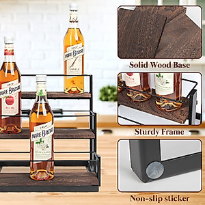 J JACKCUBE DESIGN Coffee Syrup Organizer Rack, Rustic Wood and Metal Wire, 3-Tier 12 Bottles Compartment Display Holder Coffee Station Bar Accessory for Syrup, Wine, Dressing(Black) - MK815A