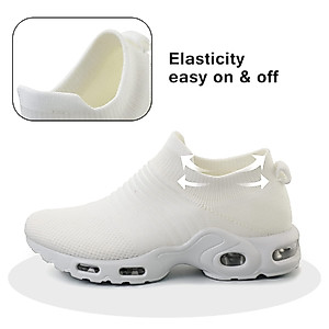 COASIS Women's Walking Shoes Slip on Sock Sneaker Mesh Air Cushion Work Nurse Shoes, Size 7, White