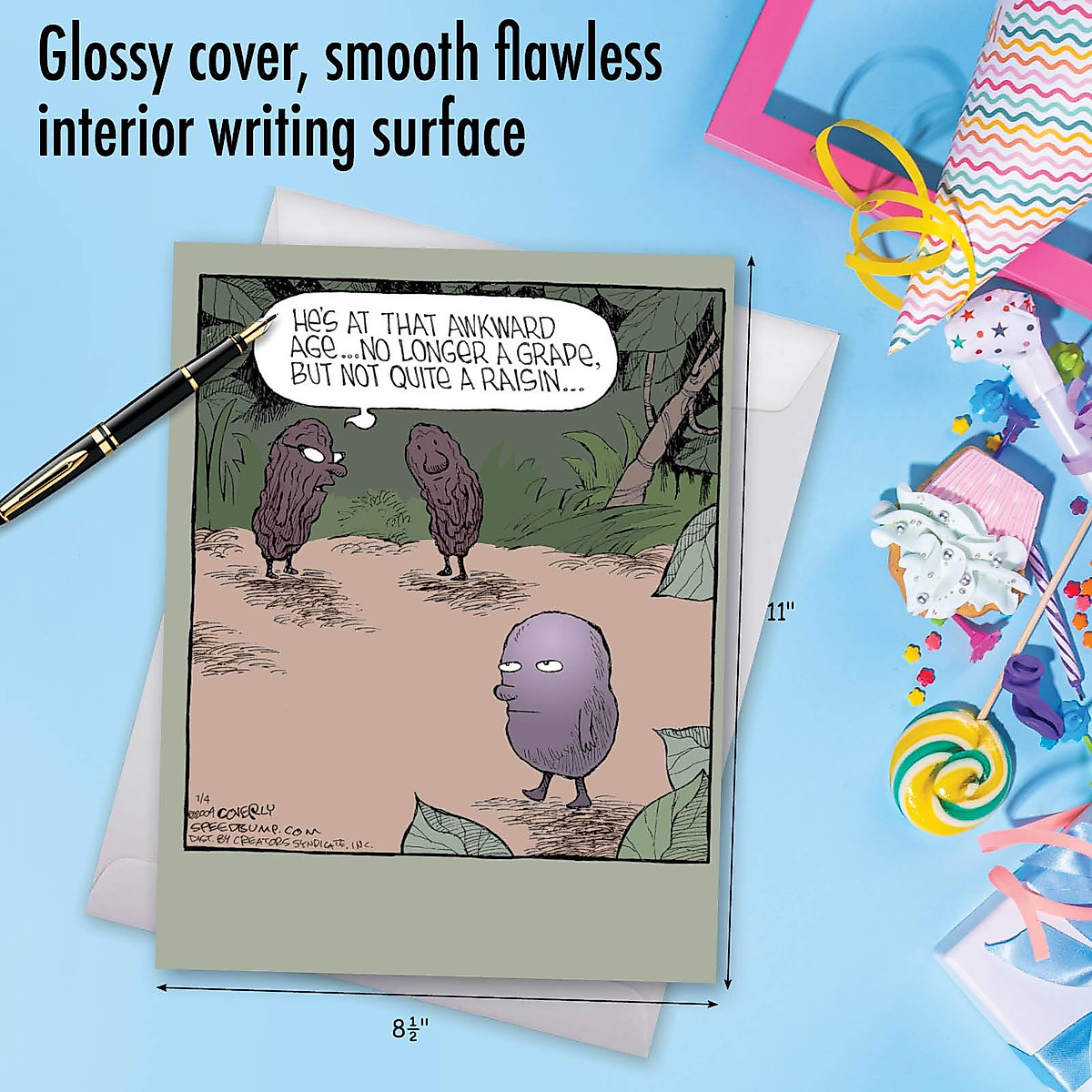 NobleWorks - 1 Big Funny Birthday Card Cartoon (8.5 x 11 Inch) - Jumbo Comic Humor, Group Greeting Card with Envelope - Almost a Raisin J2677BDG